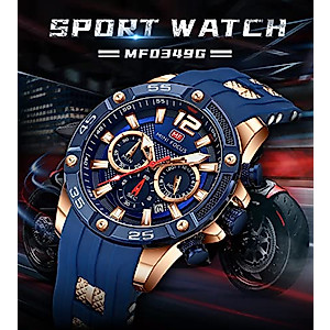 Watch for Men, Sports Watch Fashion Casual Waterproof Chronograph Military Analog Quartz Business Watches Best Mens Gift (Blue Rosegold)
