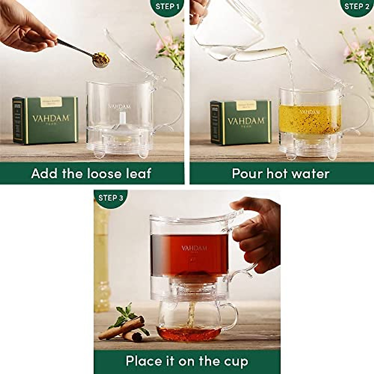 VAHDAM, Imperial Tea Maker - 16oz, Bottom Dispensing Tea Pot | Drain-Tap Technology, All-In-One Tea Kit | Best Tea Pot With Infusers For Loose Tea | Tea Steeper | Gift For Tea Lovers