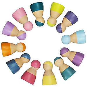 TEKOR Toys (12 Pcs) Wooden Pastel Color Peg Dolls for Toddlers | Pretend Play People Figures for Boys and Girls | Montessori | Great for Play Time | Solid Smooth Wood | Pastel Color