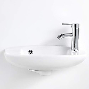 QI&YI Bathroom Vanity Ceramic Vessel Sink Wall Mount Small Half Bathroom Corner Basin Faucet Pop up Drain Combo …