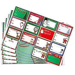 160PCS Christmas Tags Labels, 16 Design Self Adhesive Gift Stickers Name Tags with Santa Snowmen Xmas Tree Reindeer Bells Holiday Decorative Tags for Christmas Presents