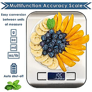 Digital Kitchen Scale Food Multifunction Accuracy Digital Scale LCD Display 11LB 5KG, Food Scales Digital Weight Grams and Oz, Baking Scale, Stainless Steel Small Food Scale by Moss and Stone
