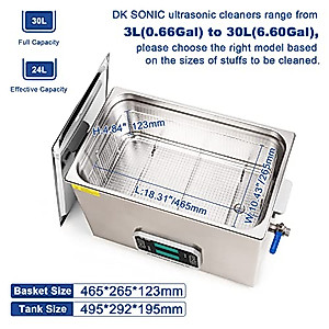 DK SONIC Touch Ultrasonic Cleaner with Heater,Digital Timer and Basket Multiple Cleaning Mode for Lab Tools, Metal Parts, Carburetor, Auto Parts, Engine Parts, etc (30L, 110V)