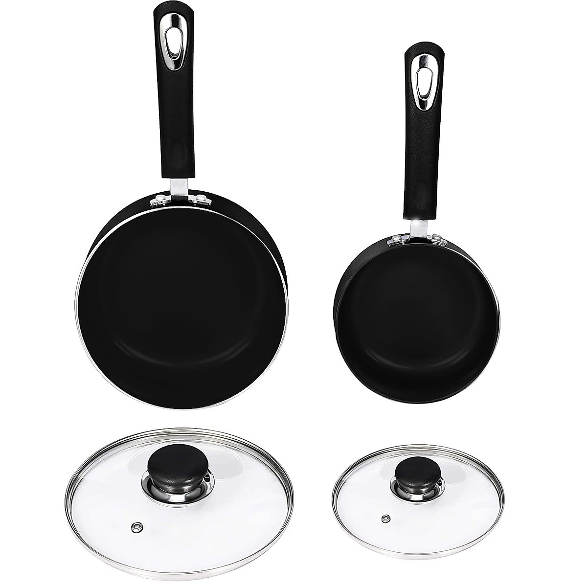Utopia Kitchen Nonstick Saucepan Set - 1 Quart and 2 Quart - Glass Lid - Multipurpose Use for Home Kitchen or Restaurant (Black)