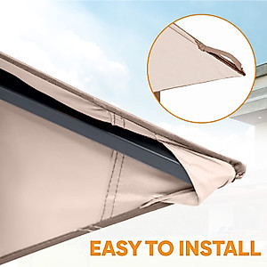 Warmally 8'x5' Grill Gazebo Canopy, Outdoor BBQ Gazebo with Hooks, Bottle Opener and 2 Led Lights, Double Tiered Patio Shelter Tent for Barbecues and Picnics (Beige, Straight Top)