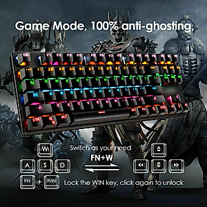 Wired Gaming Keyboard and Sets 87 Keys Rainbow Backlit Mechanical Keyboard ,RGB Backlit 6400 DPI Lightweight Gaming Mouse, Mouse Pad (Black)