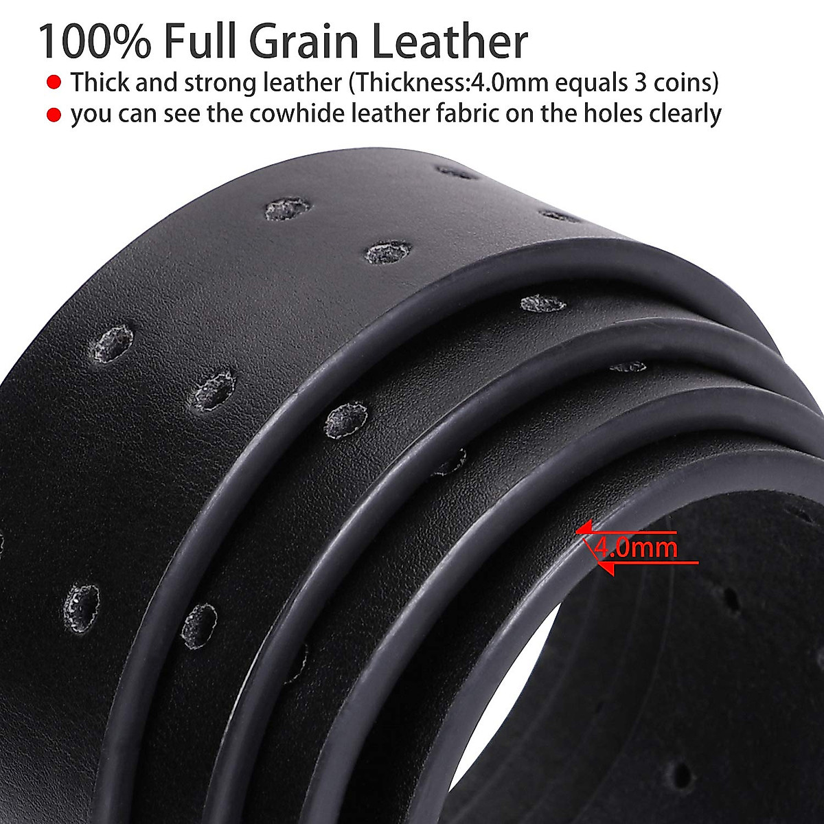 XZQTIVE Men's Double Prong Belt 2 Holes Leather Jeans Belt for Men 1.5 inches Wide