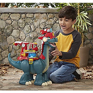 Chomp Squad Playskool Blazeasaurus and Sparks McKenzie, 20-Inch Brachiosaurus Dinosaur Firefighter Toy and Action Figure for Kids 3 and Up
