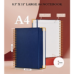 Spiral Notebook Journal 8.5” x 11”, 300 Pages Hardcover Leather Lined Journals for Women Men, A4 Large College Ruled Notebooks with 100 GSM Thick Paper, Spiral Journal for Writing Work School, Navy