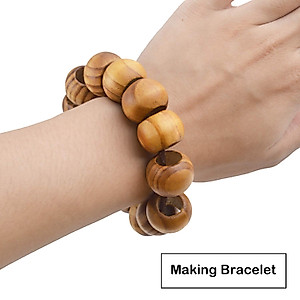 Natural Wooden Beads, 100 Pieces 20mm Diameter Round Loose Spacer Beads Large Hole (10mm) Wooden Craft Beads with Beautiful Grain for DIY Handmade Decorations