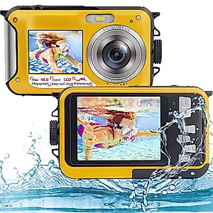 Underwater Camera Full HD 2.7K 48MP Waterproof Camera for Snorkeling Dual Screen Waterproof Camera Digital with Self-timer and 16X Digital Zoom