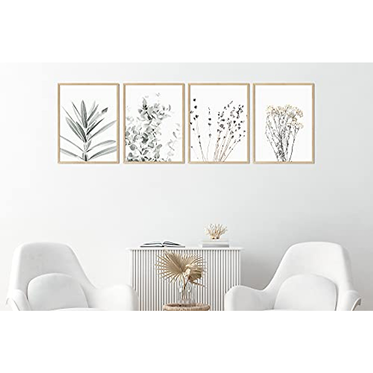 Herzii Botanical Plant Wall Art Prints- Sets Of 4 (8x10 ) Unframed Wall Decor- Pictures Minimalist Wall Art Photo - Nordic Style Eucalyptus And Lavander Leaf Prints-Modern Art Boho Print Decor - Farmhouse, Kitchen, Bedroom Wall Decor