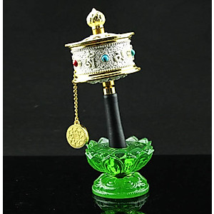 Hand Held Prayer Wheel Holder/Resin Lotus Shaped Hand Held Prayer Wheel Base Display Stand - Tibet Tibetan Buddhism Buddha Prayer Wheel Display Stand(NO Prayer Wheel) (Green)