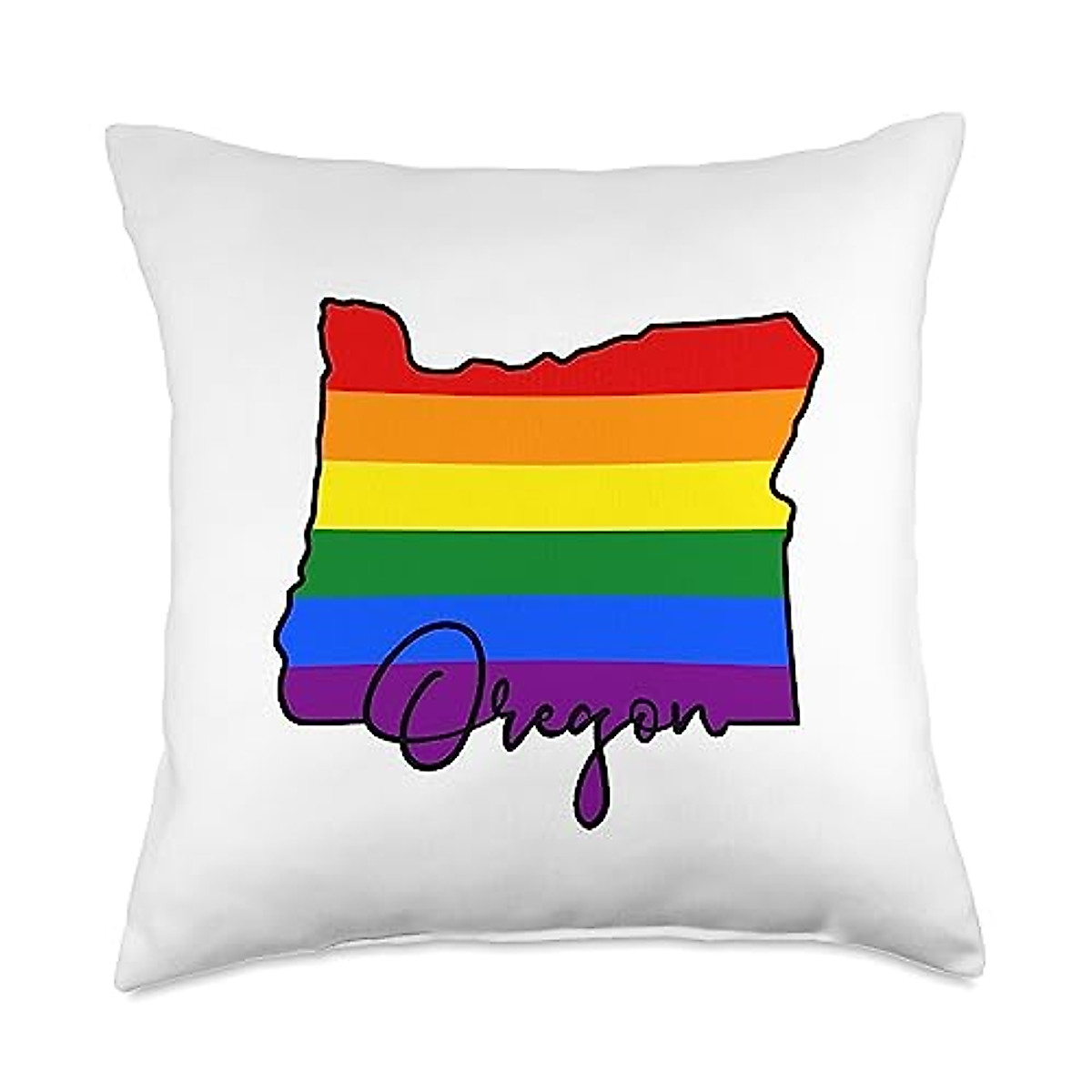 Oregon Map USA State Rainbow Pride Flag Map USA State Oregon Rainbow Flag Pride Month Throw Pillow, 18x18, Multicolor