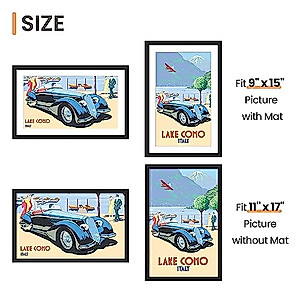 upsimples 11x17 Picture Frame, Display Pictures 9x15 with Mat or 11x17 Without Mat, Wall Hanging Photo Frame, Black, 1 Pack