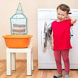 DOITOOL Collapsible Laundry Baskets Hanging Laundry Hamper, Cute Cartoon Pattern Foldable - up Mesh Hamper Dirty Clothes Basket with Carry Handles, Bathrom Dirty Clothes Hamper Green Rv Storage