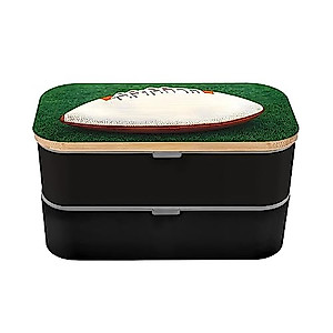 White Rugby Ball Adult Lunch Box, Bento Box, With Cutlery Set Of 3, 2 Compartments, Rectangular, Lunch Box For Adults