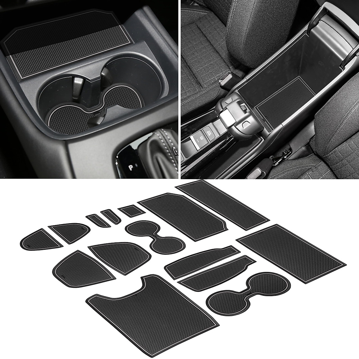 SENSHINE Customized Liners for Honda HRV Accessories 2023 2024 2025 Cup Holder Insert Center Console Liner Door Pocket Non-Slip Anti Dust Pad Premium Interior 15-PC Set (Gray Trim)