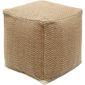 WOVEN ST. UNSTUFFED Pouf Ottoman Cover Textured Printed Storage Cube Pouf Pouffe Accent Chair Seat Footrest for Living Room, Bedroom, Nursery, Kids Room, Patio, Gym; 100% PET (16"x16"x16") (Beige)