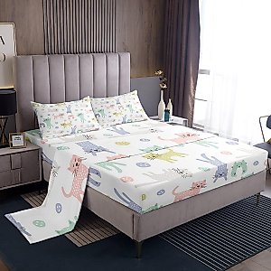 Cat Sheets with Deep Pocket Fitted Sheet Full Size, Cute Kitten Cat Sheet Set Colorful Cat Animals Bed Sheets Set for Kids Toddler Kawaii Pet Cats Bedding Set 4Pcs