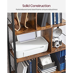 VASAGLE Bookshelf, 5-Tier Bookcase, Storage Shelving Unit, Display Shelf with Open Compartments for Living Room, Home Office, Bedroom, Industrial, Rustic Brown and Black ULBC121B01