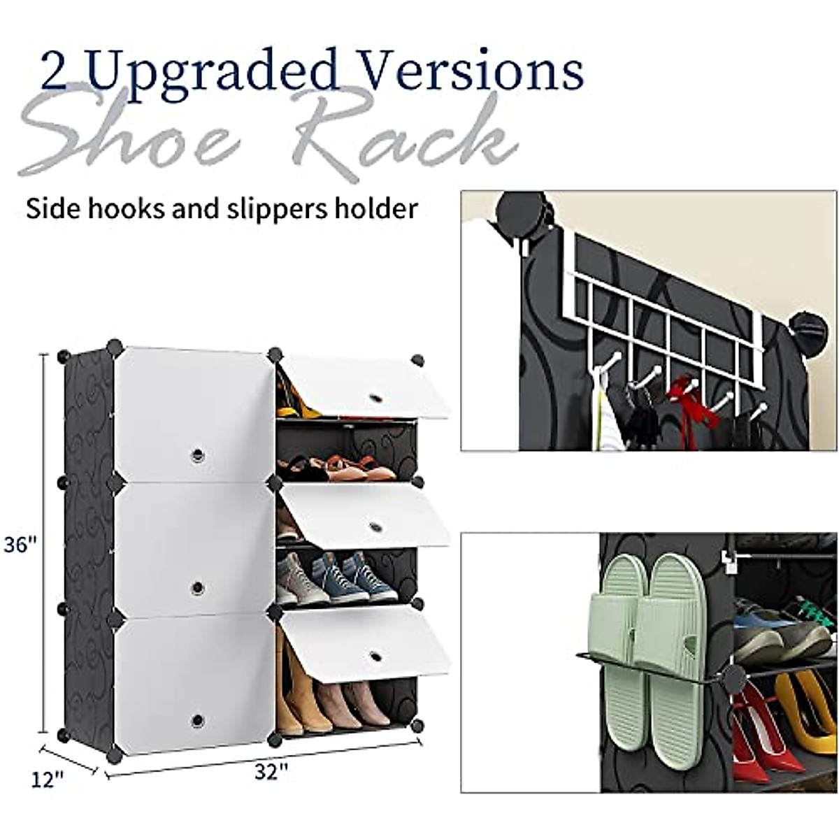 Aeitc Shoe Rack Organizer Shoe Organizer Shoe Storage Cabinet Narrow Standing Stackable Space Saver Shoe Rack (24 pairs, White Door)