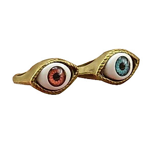 2Pcs Evil Eye Couple Ring for Women Men Exaggerated Brown Blue Turkish Eyes Ring Human Demon Dragon Eye Ring Gothic Jewelry Gift Size 7
