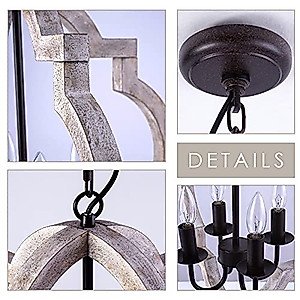 VILUXY Farmhouse Wood Chandelier Geometric Lantern Pendant Light 4-Light for Indoor Kitchen Island Dining Living Room Foyer