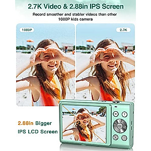 Digital Camera, Zostuic 2.7K Autofocus 48MP Kids Camera with 32 GB Card 16X Zoom Compact Portable Mini Toy Cameras Christmas Birthday Festival Gift for Kid Children Teens Girls Boys(Green)