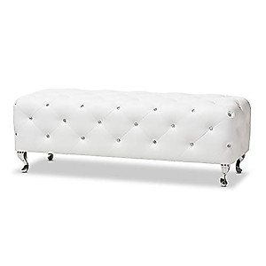 Baxton Studio Stella Crystal Tufted Modern Bench, White, 54(L)X19(W)X19.5(H)