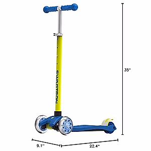 Swagtron K5 3-Wheel Kids Scooter with Light-Up Wheels | Quick Assembly | ASTM-Certified | Height-Adjustable for Boys or Girls Ages 3+ (Blue)