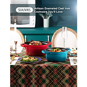 SULIVES Enameled Cast Iron Dutch Oven Non-Stick Cookware Pot with Lid Suitable for Bread Baking Use on Gas Electric Oven 1.5 Quart, Red