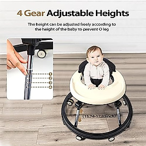 Napei Foldable Baby Walker with Wheels, Baby Walker & Activity Center for Boys Girls 6-18 Months, Enlarged Chassis Baby Walker and Bouncer Combo, Seat & Height Adjustable Toddler Walker, Anti-Rollover