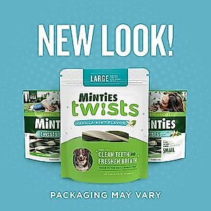 Minties Dental Twists for Dogs, Vet-Recommended Vanilla-Flavored Dental Chews for Medium/Large Dogs over 40 lbs, Dental Treats Clean Teeth, Fight Bad Breath, and Removes Plaque and Tartar, 24 oz