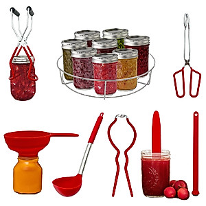 REPALY 8 Pieces Canning Supplies Starter Kit, Canning Tools Set with Rack, Funnel, Spoon, Tongs, Jar Lifter, Lid Lifter, Jar Wrench, Bubble Remover
