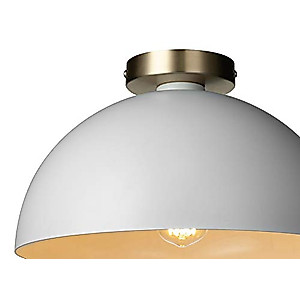 Globe Electric 61020 Monica 1-Light Semi-Flush Mount, Matte White, Matte Gold Accent Canopy, Bulb Included