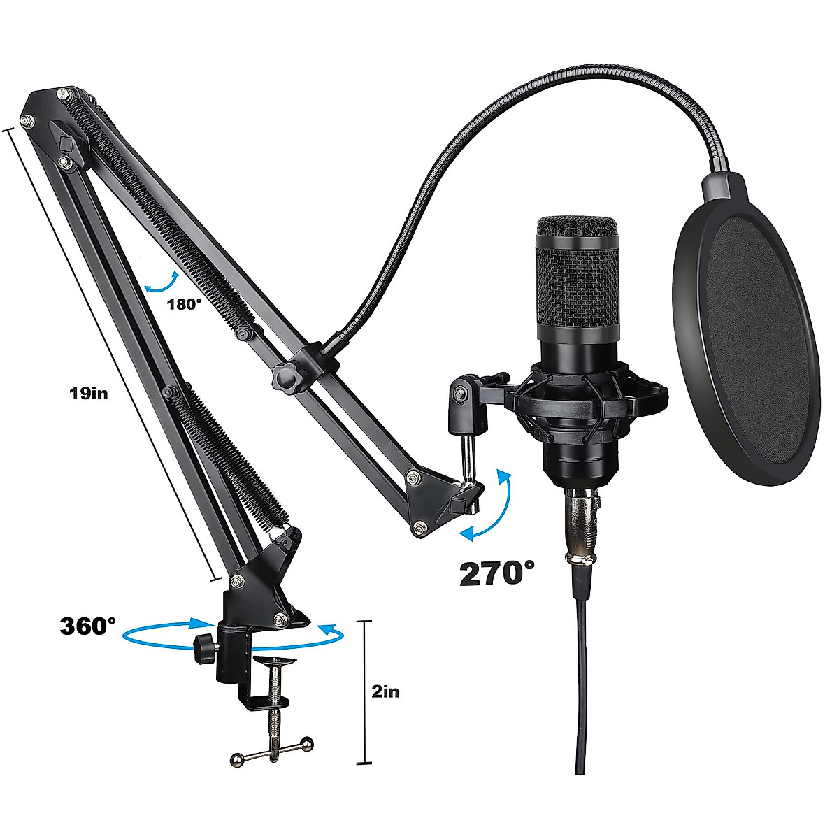 Studio Condenser USB Microphone Computer PC Microphone Kit with Adjustable Scissor Arm Stand Shock Mount, for PC Computer Recording Podcasting YouTube Karaoke Gaming Streaming Teaching Guarda GD100