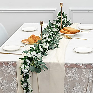 Senseya 6pcs 48FT Artificial Flower Garlands, Fake Peony Vine Artificial Flower with Green Leaves, Hanging Fake Roses Vine for Wedding Home Hotel Office Garden Christmas Wall Arch Decor (Ivory)