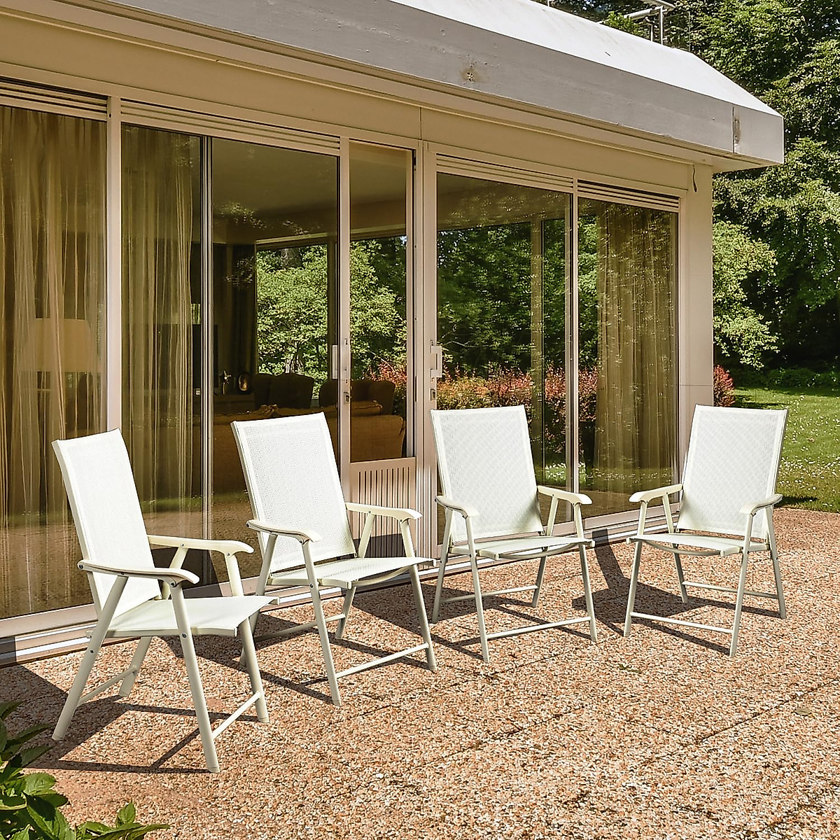 BPS Patio Folding Chairs 4-Pack Portable Dining Chairs Outdoor Textilene Sling Chairs for Camping, Beach, Garden, Pool, Backyard, Deck