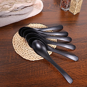 6PCS Asian Soup Spoons Chinese Soup Spoons Japanese Soup Spoons Spoons Rice Spoons Black Melamine Spoons Tableware for Ramen Wonton Dumpling Miso