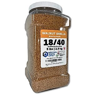 Premium Ground Walnut Shells Grit Size 18/40-5 lbs/2.3 kg - Medium to Fine Grit Walnut Shells for Tumbling, Blasting or Vibratory Use