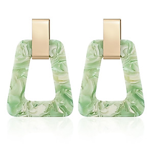 Acrylic Geometric Statement Earrings - Mottled Resin Lightweight Dangle Earrings for Party or Vacation (GREEN)