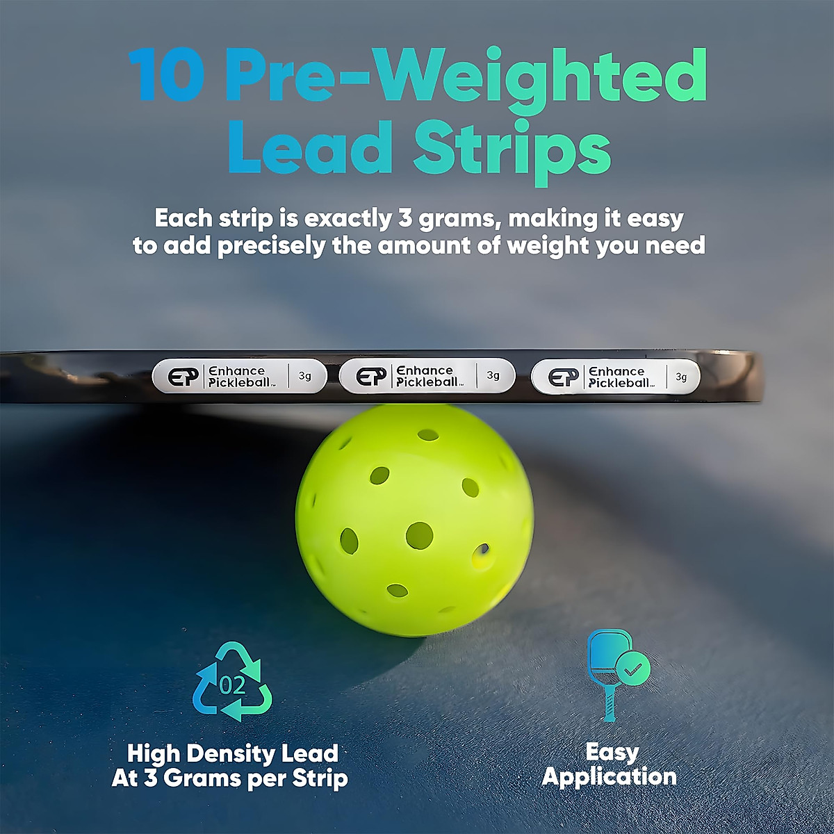 Enhance Pickleball Lead Tape - 3g Weighted Lead Strips, Highly-Adhesive & Easy to Apply Lead Tape for Pickleball Paddles, More Power and Control