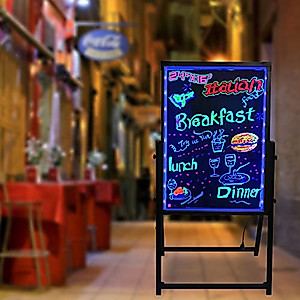 Hosim Standing A-Frame LED Message Writing Board, 24” x 16" Illuminated Erasable Neon Effect Restaurant Menu Sign, Flashing Mode DIY Message Chalkboard for Kitchen Wedding Promotions
