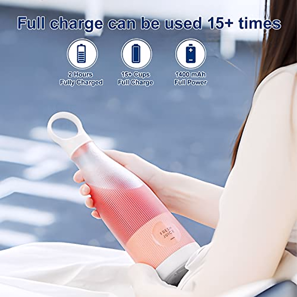 Portable Blender, Personal Blender for Shakes and Smoothies with USB Rechargeable Mini Fruit Juice Mixer, Personal Size Blender for Shakes and Smoothies Mini Juicer Cup Travel 450ML