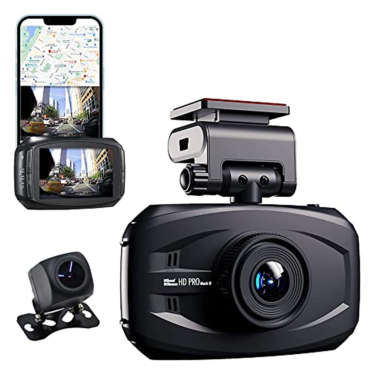 WheelWitness HD PRO Mark II Dash Cam – Premium Front & Rear Dash Cam - Sony Starvis - Super Capacitor - iOS Android App - 170° Super Wide Lens - Night Vision Dashboard Camera - for 12V Cars & Trucks…