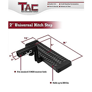 TAC Hitch Step Compatible with 2" Rear Hitch Receiver 7.3" Width with 6" Drop SUV Pickup Truck Van Bumper Protector Universal Aluminum Black (Hitch Pin and Clip Included)
