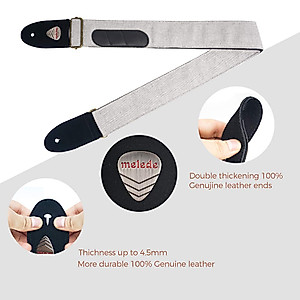 Guitar Strap with Leather Ends and Pick Pocket, 3 Picks, Strap Button Included, Ideal for Electric Acoustic Bass Guitar, Banjos and Ukulele