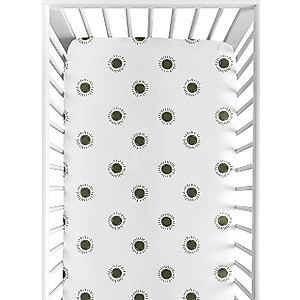 Sweet Jojo Designs White and Hunter Green Boho Sun Boy or Girl Fitted Crib Sheet Baby Toddler Bed Nursery - Bohemian Celestial Sky Desert Sunshine Outdoors Nature Gender Neutral, Crib Size