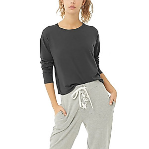 Bestisun Long Sleeve Yoga Shirts Open Back Workout Tops Women Backless Top Exercise Clothes for Women Loose Fit Deep Gray S